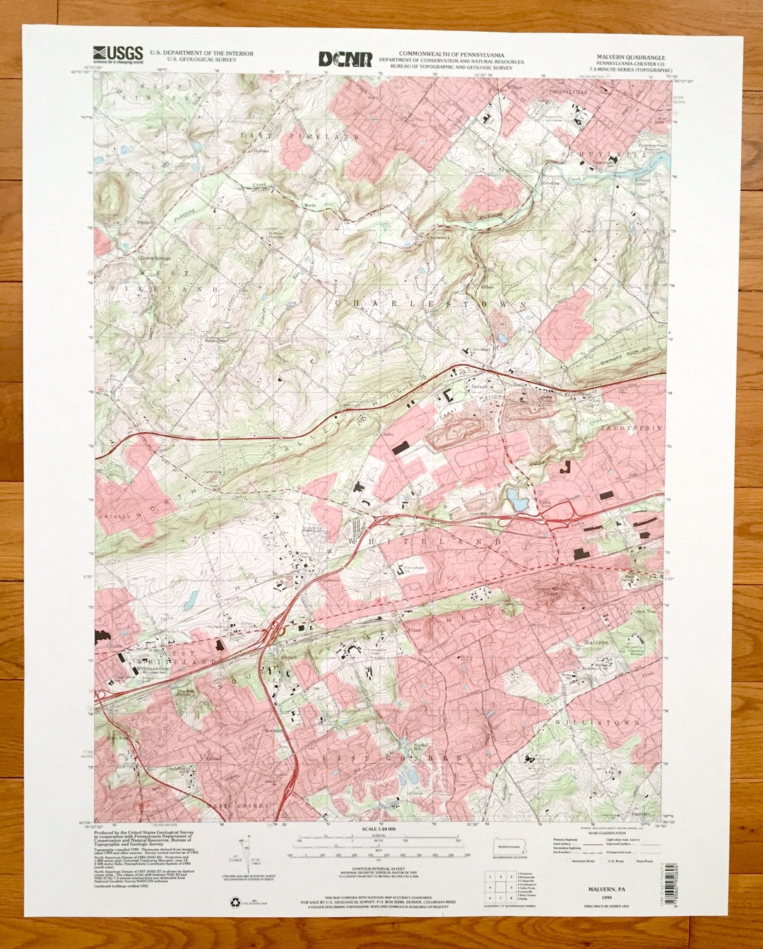 Antique Malvern, Pennsylvania 1999 US Geological Survey Topographic Map ...
