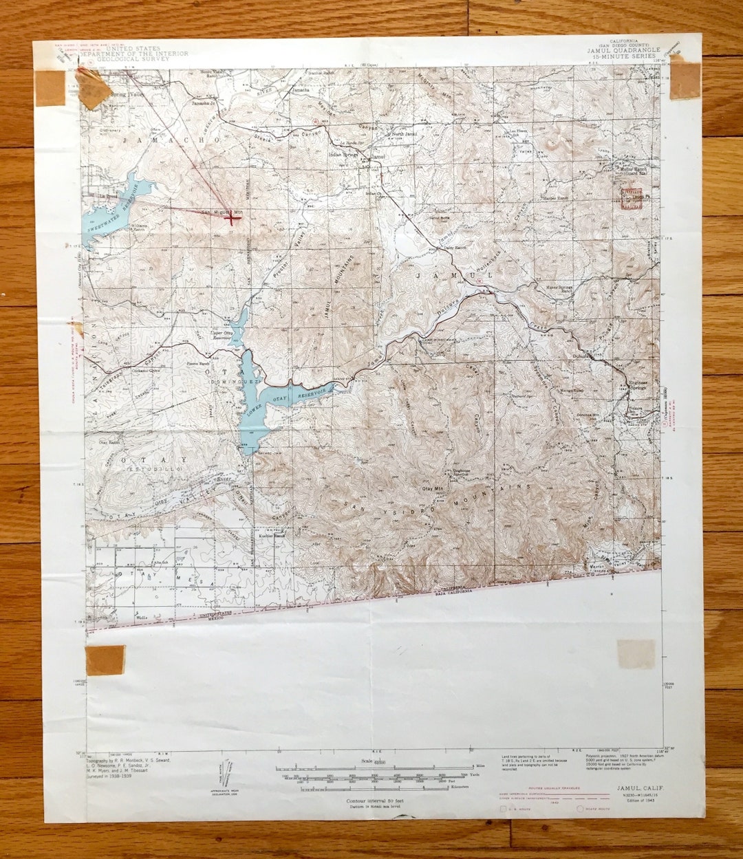 Antique Jamul, California 1943 US Geological Survey Topographic Map ...
