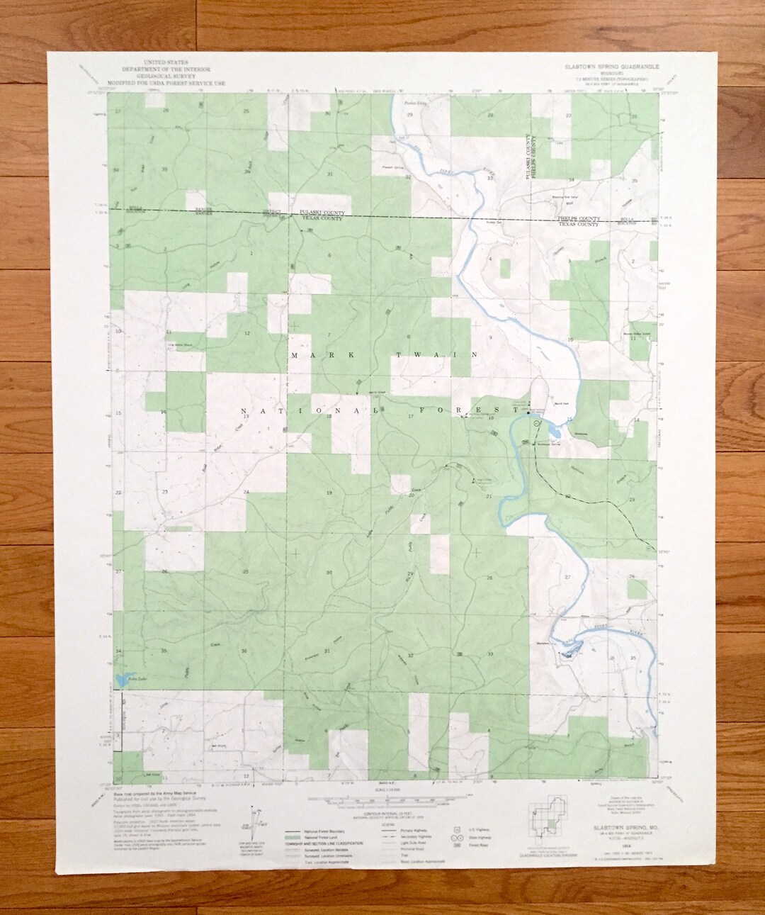 Antique Slabtown Spring, Missouri 1954 US Geological Survey Topographic ...