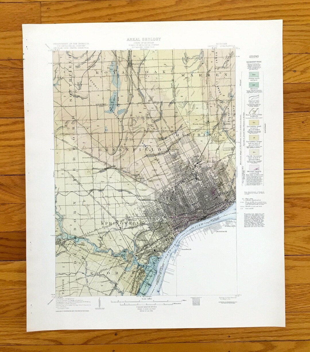 Antique Detroit, Michigan 1916 US Geological Survey Topographic Map ...