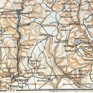 Antique 1911 Mayen and Daun, Germany Map From Baedekers Guide Atlas ...