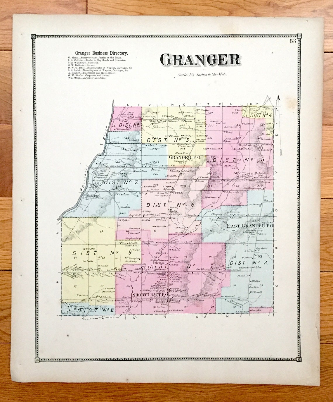 Antique 1869 Granger, New York Map From D.G. Beers Atlas of Allegany ...