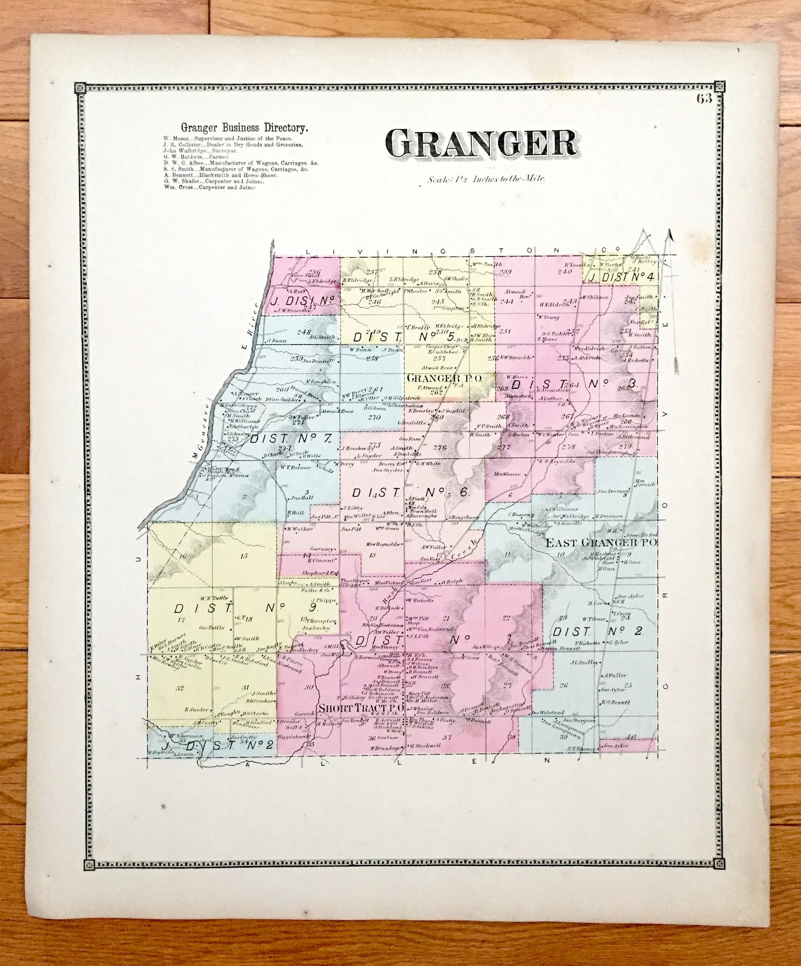 Antique 1869 Granger New York Map From D.G. Beers Atlas of | Etsy