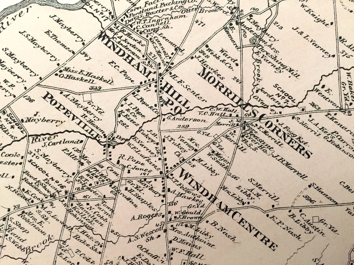 Antique 1871 Windham Maine Map from F.W. Beers Atlas of | Etsy