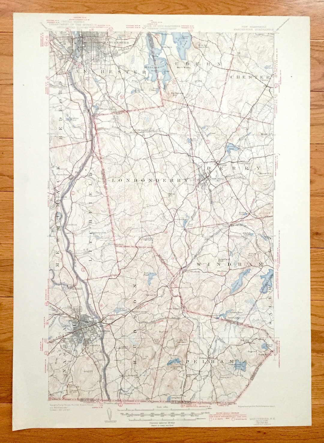 Antique Manchester, New Hampshire 1941 US Geological Survey Topographic ...