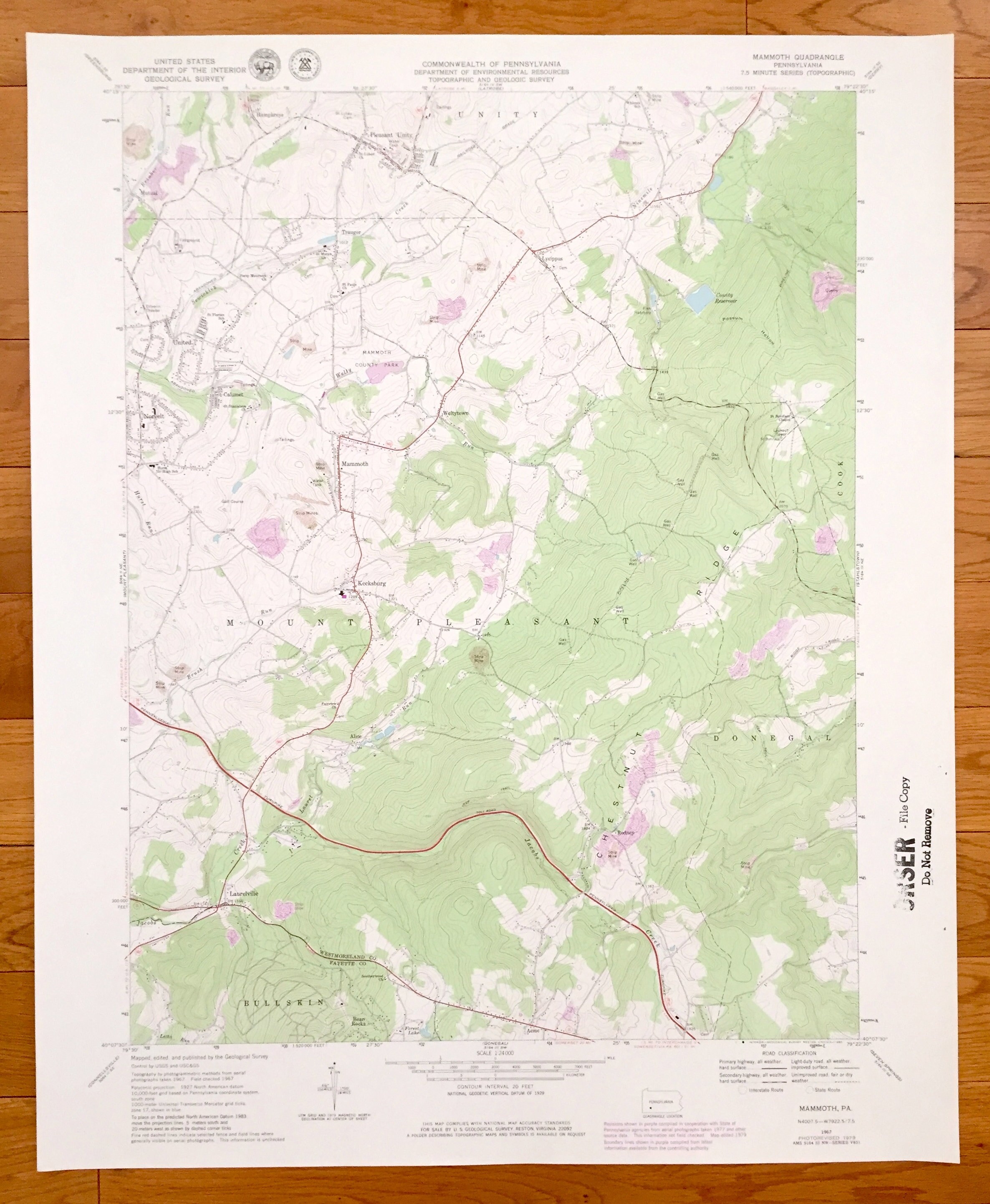 Antique Mammoth, Pennsylvania 1967 US Geological Survey Topographic Map ...