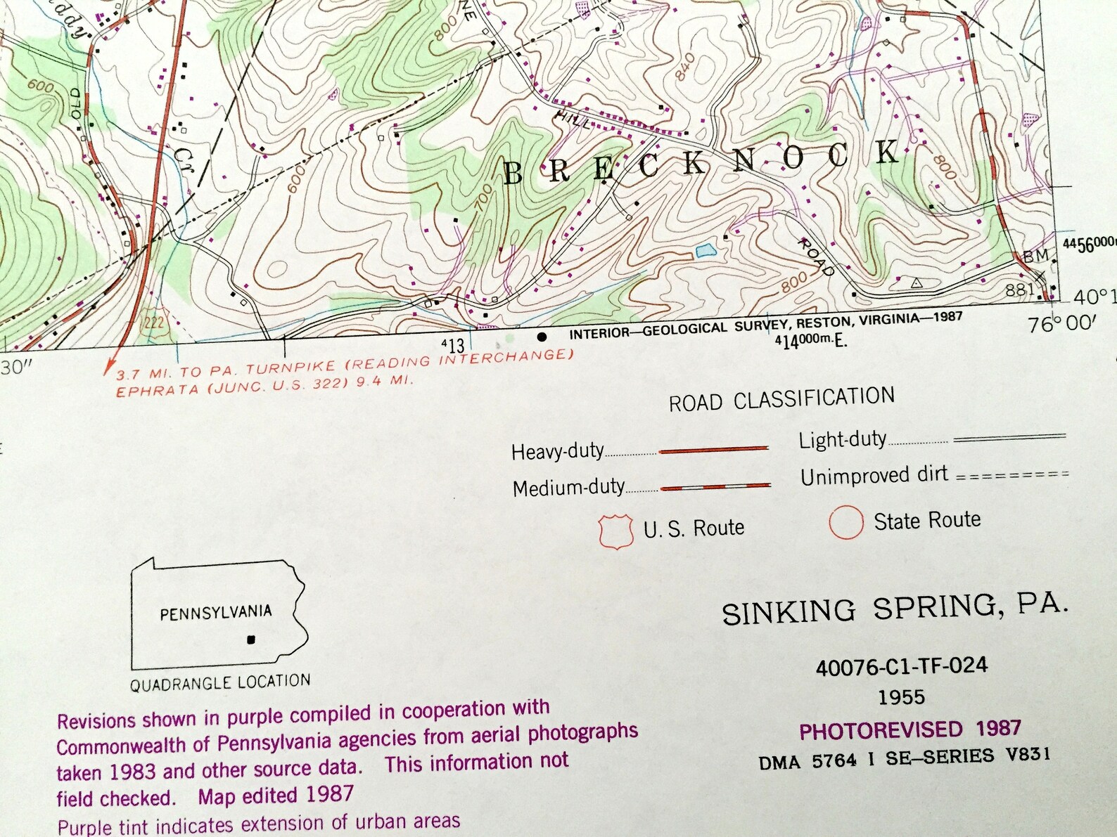 Antique Sinking Spring Pennsylvania 1955 US Geological Survey | Etsy