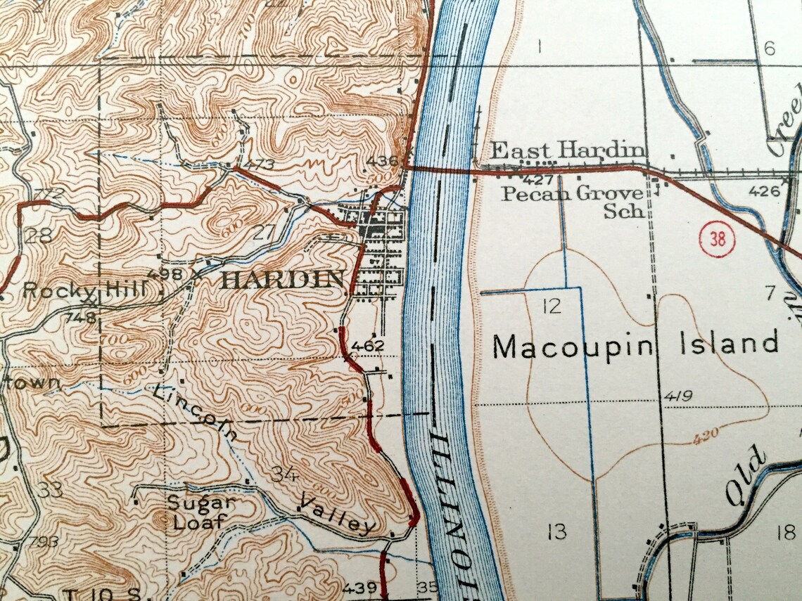 Antique Hardin, Illinois 1938 US Geological Survey Topographic Map ...