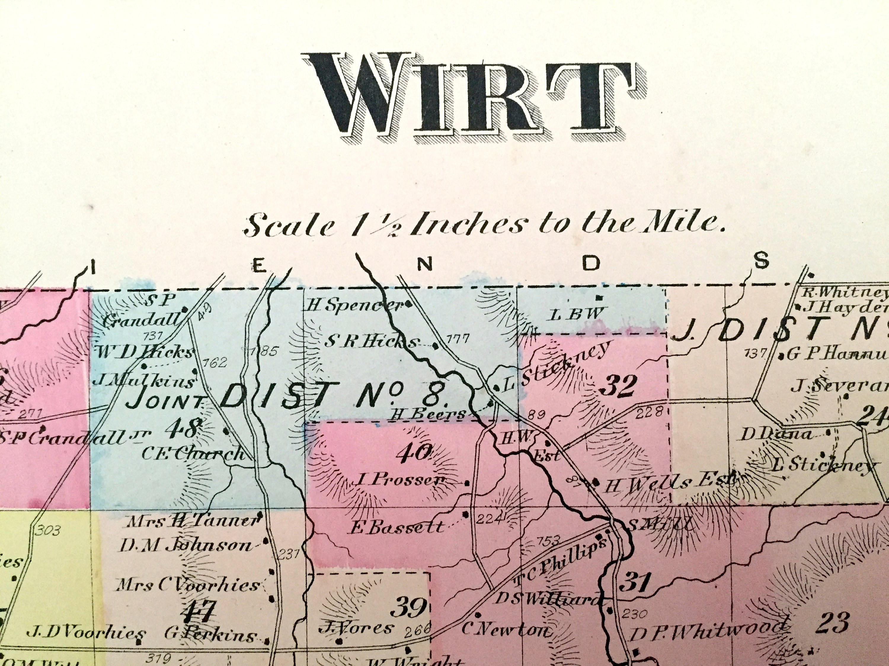 Antique 1869 Wirt, New York Map From D.G. Beers Atlas of Allegany ...