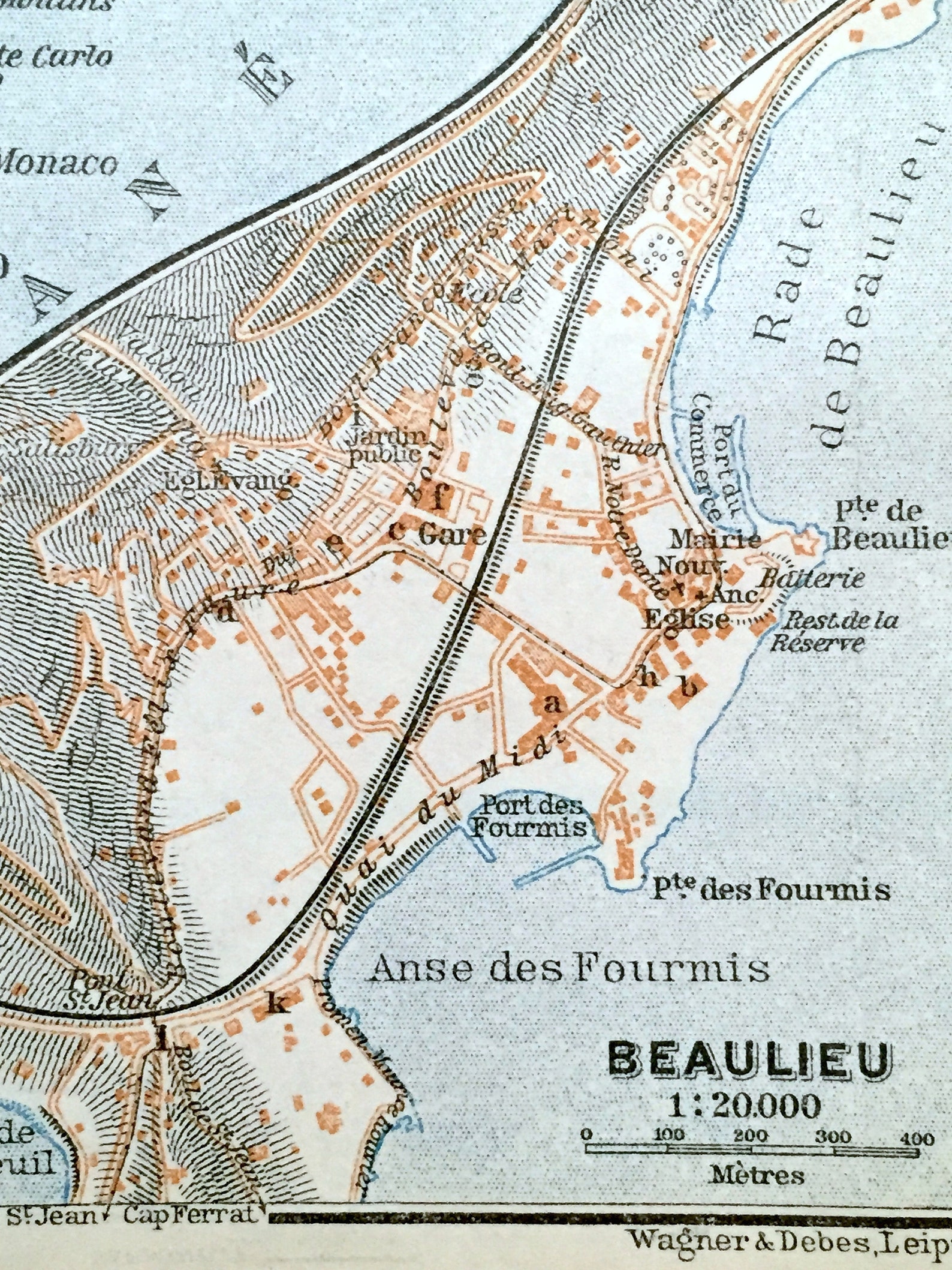 Antique 1914 Nice Beaulieu, France Map From Baedekers Guide Atlas ...