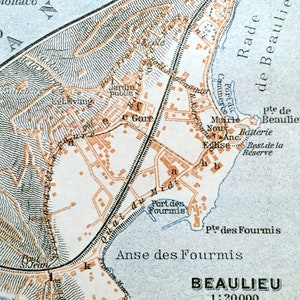 Antique 1914 Nice Beaulieu, France Map From Baedekers Guide Atlas ...