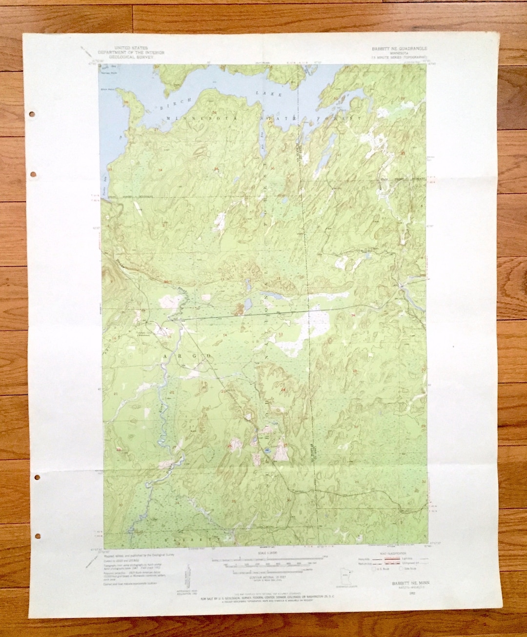 Antique Babbitt NE, Minnesota 1952 US Geological Survey Topographic Map ...
