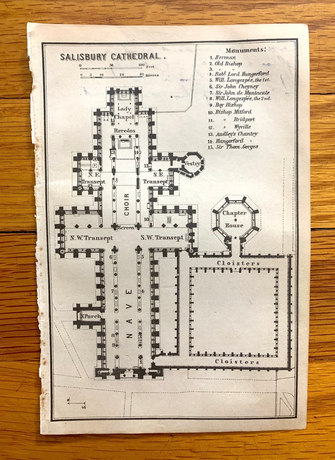Antique 1906 Salisbury Cathedral, England Map From Baedekers Atlas of ...