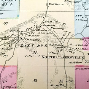 Antique 1869 Clarksville, New York Map From D.G. Beers Atlas of ...