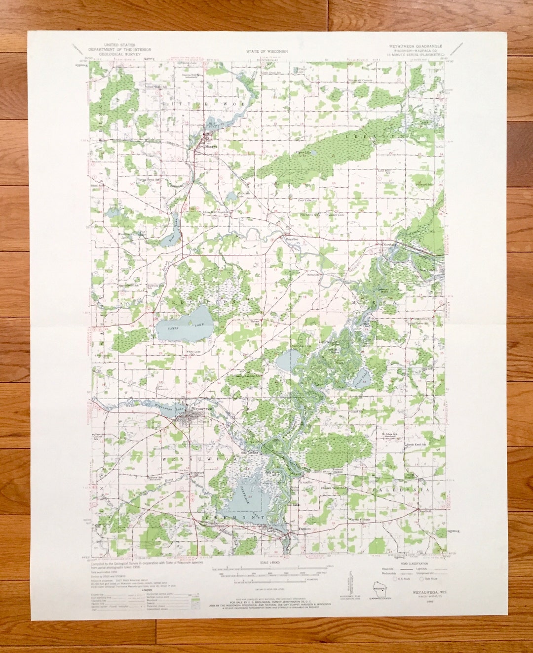 Antique Weyauwega, Wisconsin 1956 US Geological Survey Topographic Map ...