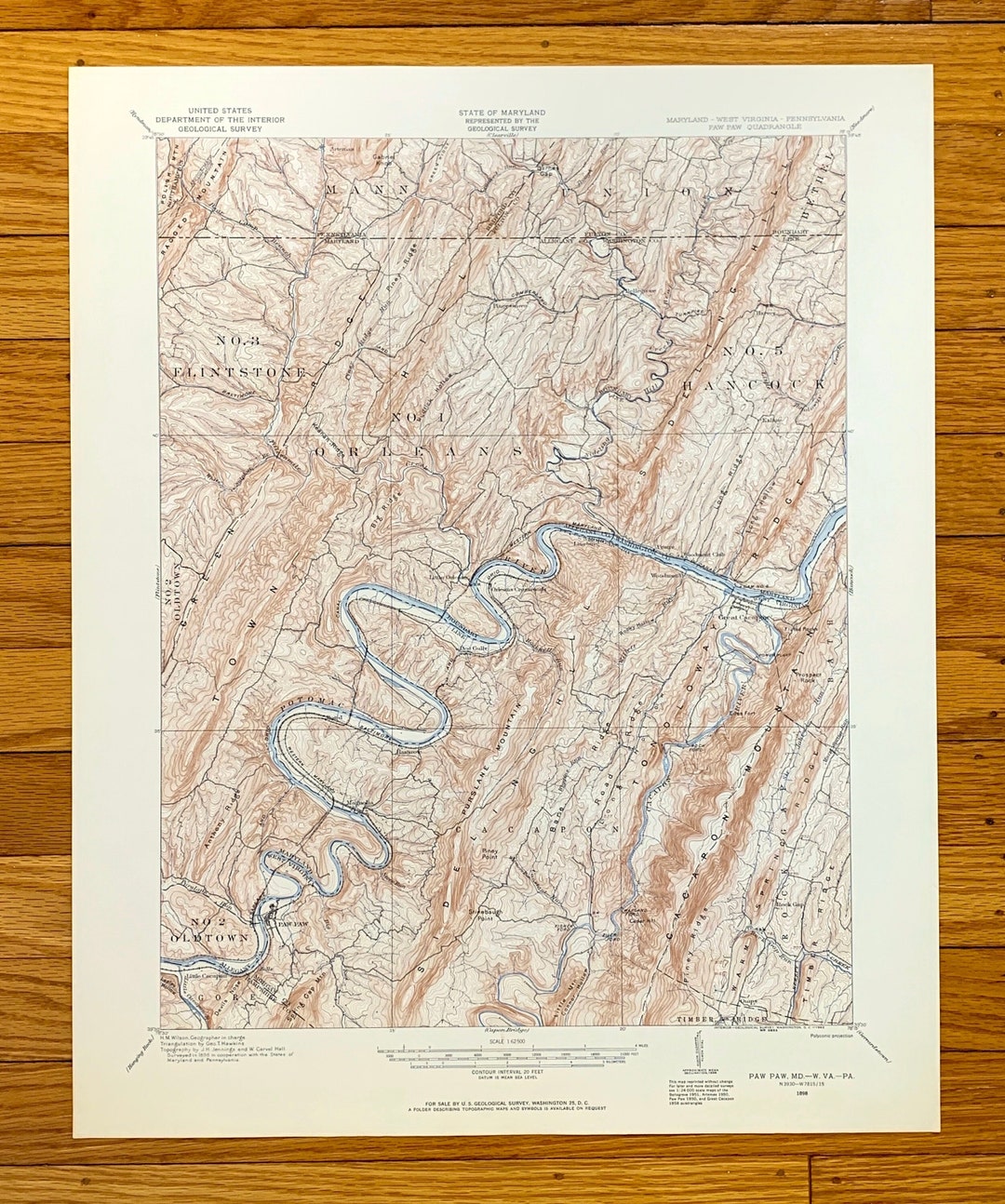 Antique Paw Paw, West Virginia 1898 US Geological Survey Topographic ...
