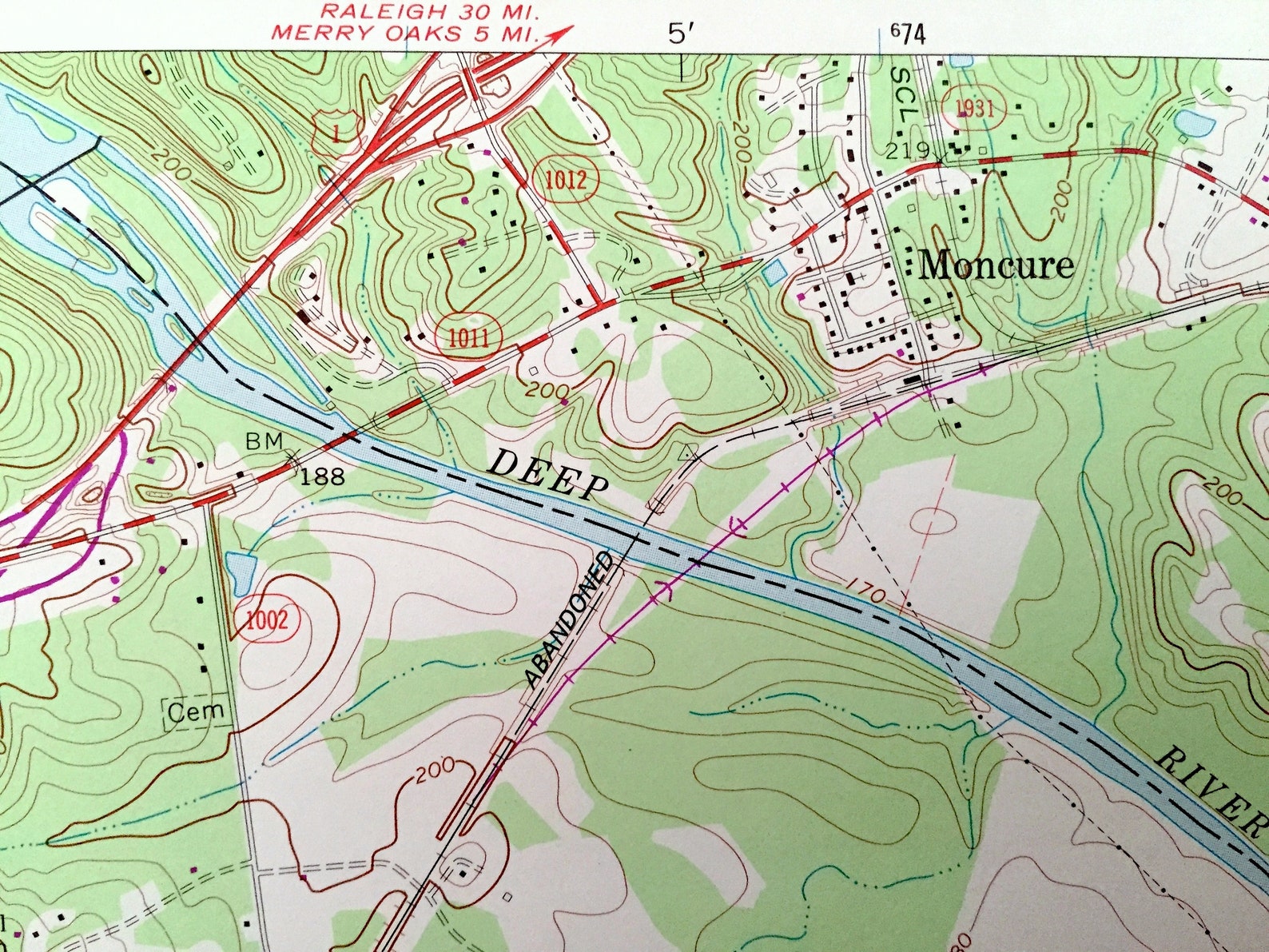 Antique Moncure, North Carolina 1970 US Geological Survey Topographic ...