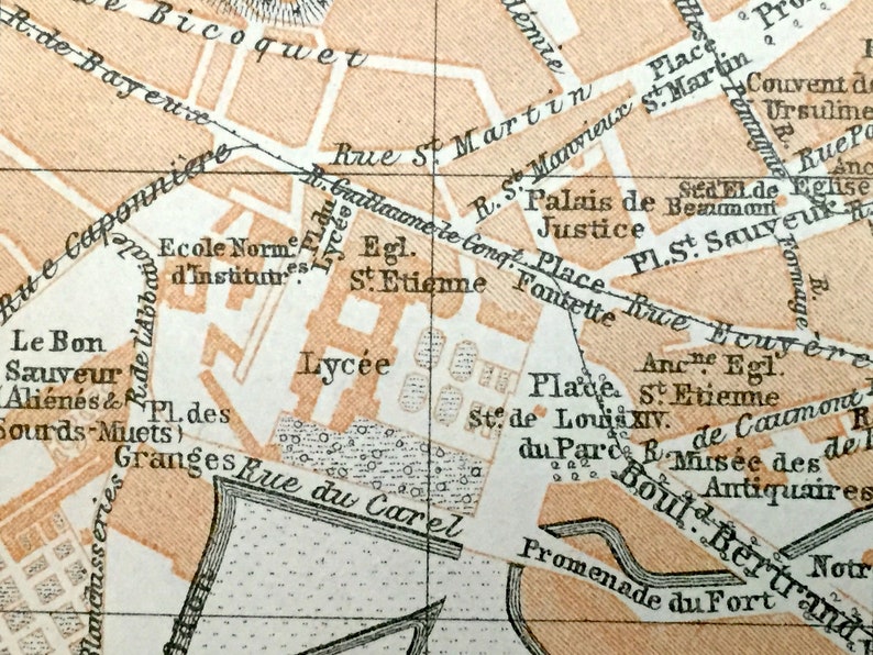 Antique 1909 Caen France Map From Baedekers Guide Atlas - Etsy