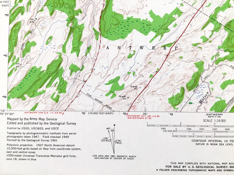 Antique Natural Dam, New York 1961 US Geological Survey Topographic Map ...