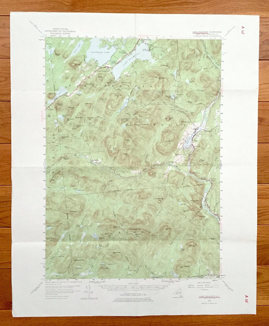 Antique Lake Pleasant, New York 1954 US Geological Survey Topographic ...
