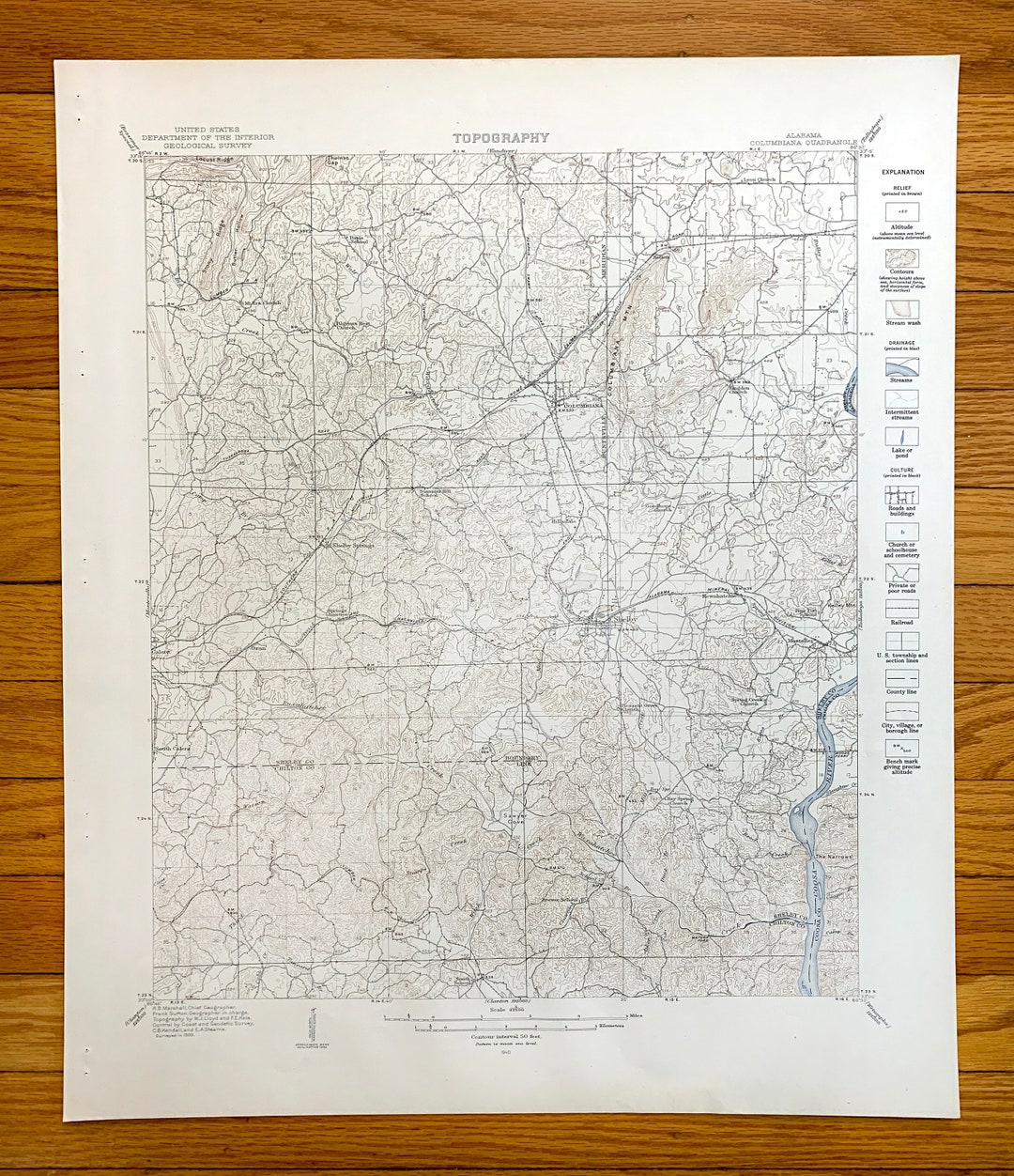 Antique Columbiana, Alabama 1940 US Geological Survey Topographic Map ...