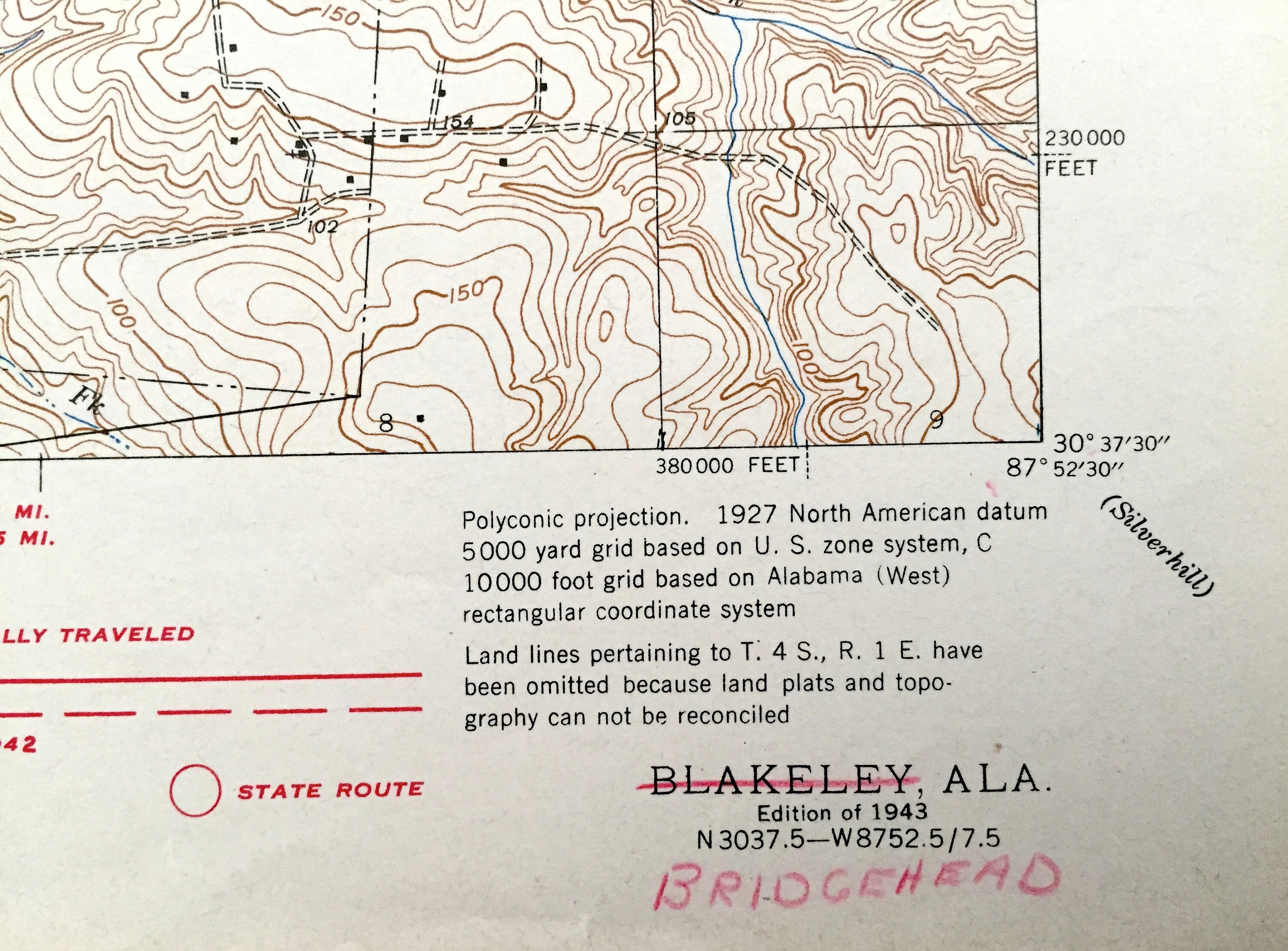 Antique Bridgehead, Alabama 1943 US Geological Survey Topographic Map ...