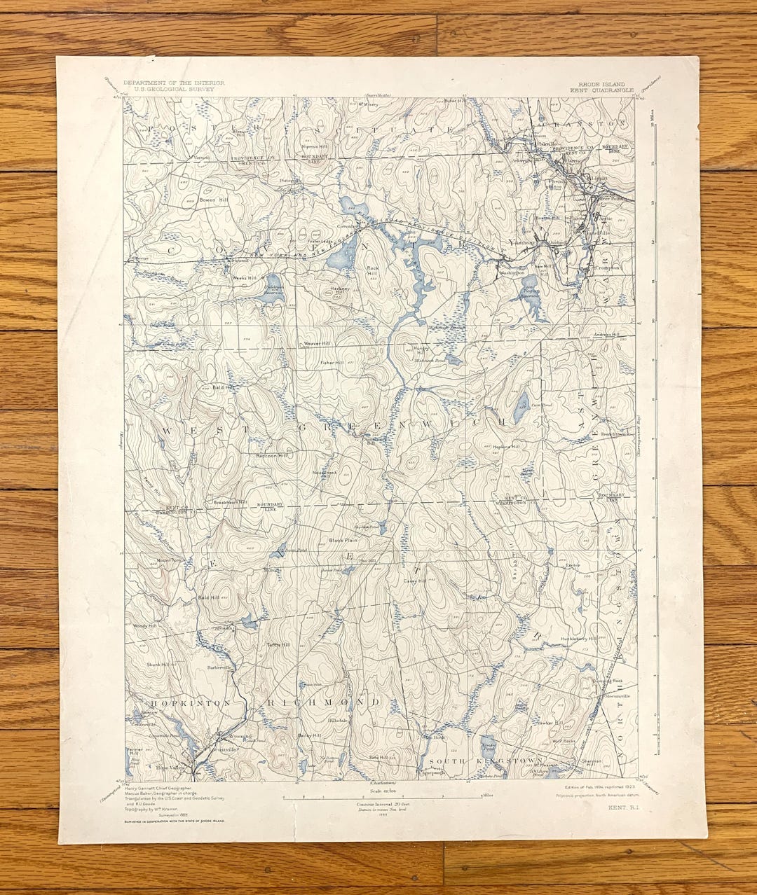 Antique Kent, Rhode Island 1894 US Geological Survey Topographic Map ...