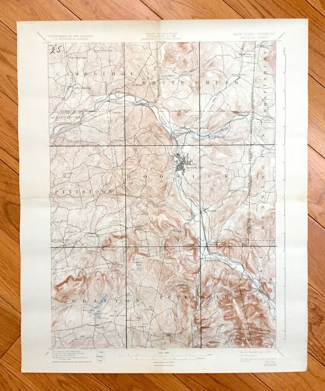 Antique Hoosick Falls, New York 1897 US Geological Survey Topographic ...
