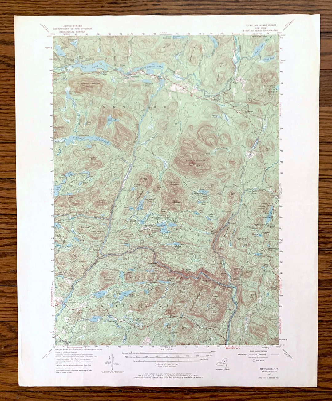Antique Newcomb, New York 1954 US Geological Survey Topographic Map ...