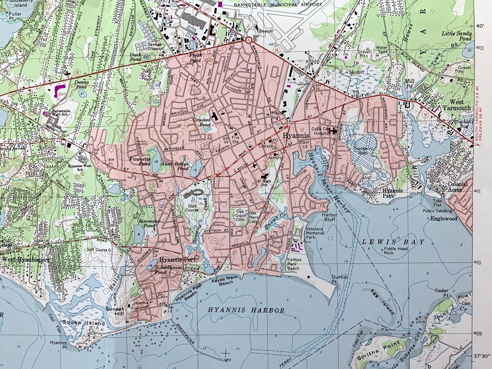 Antique Hyannis, Massachusetts 1974 US Geological Survey Topographic ...