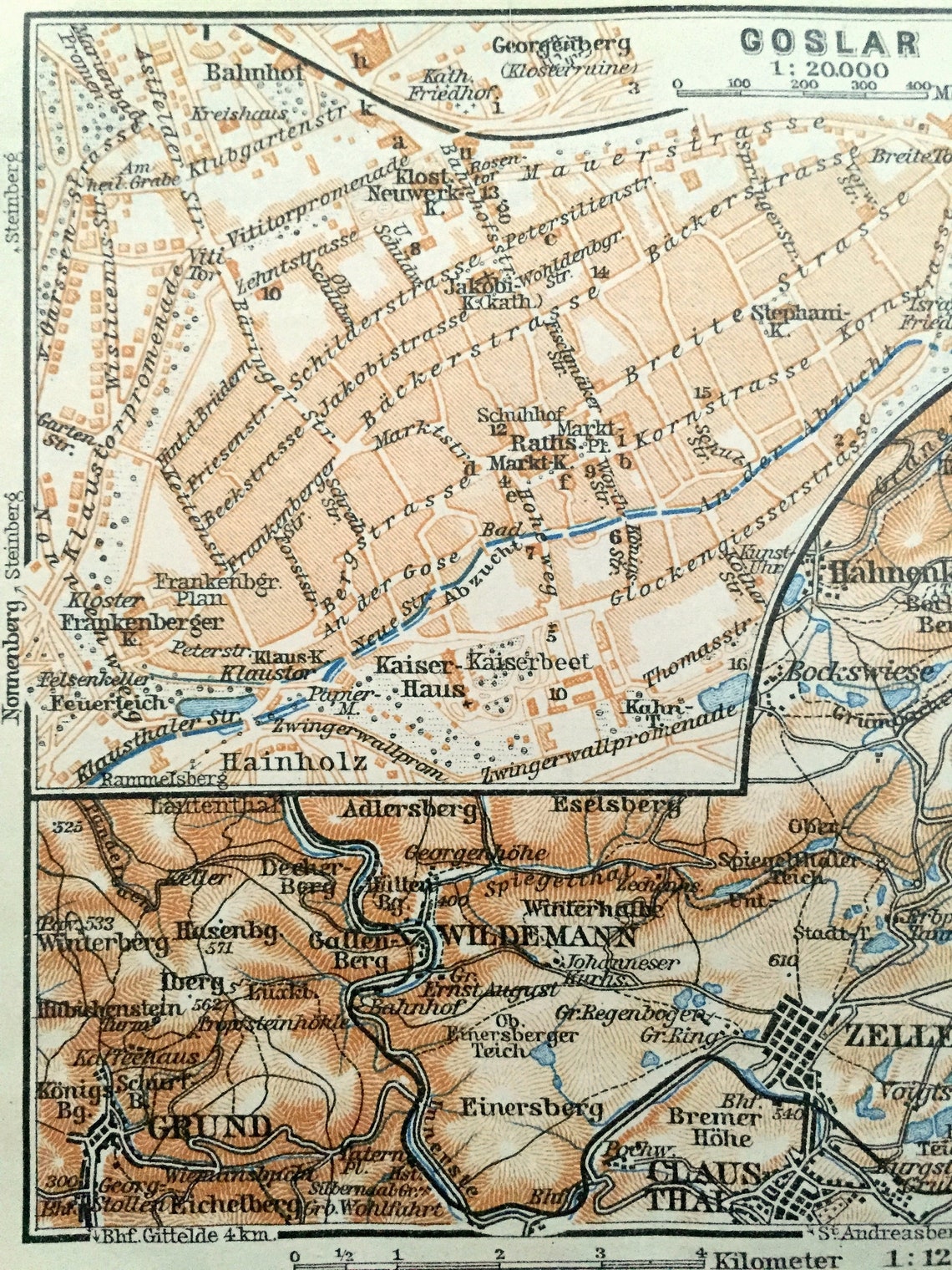 Antique 1925 Goslar Germany Map from Baedekers Guide Atlas | Etsy