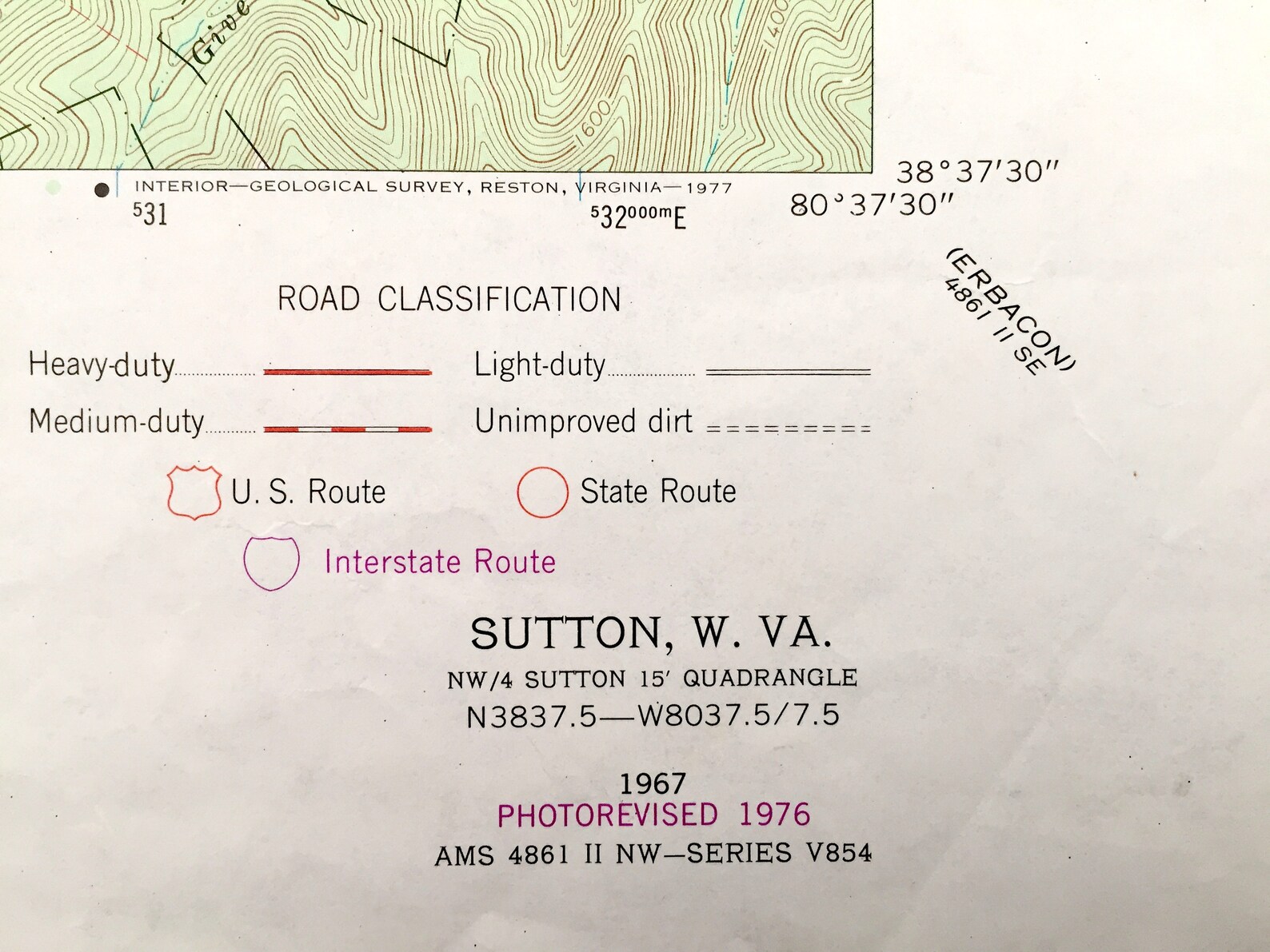 Antique Sutton, West Virginia 1967 US Geological Survey Topographic Map ...