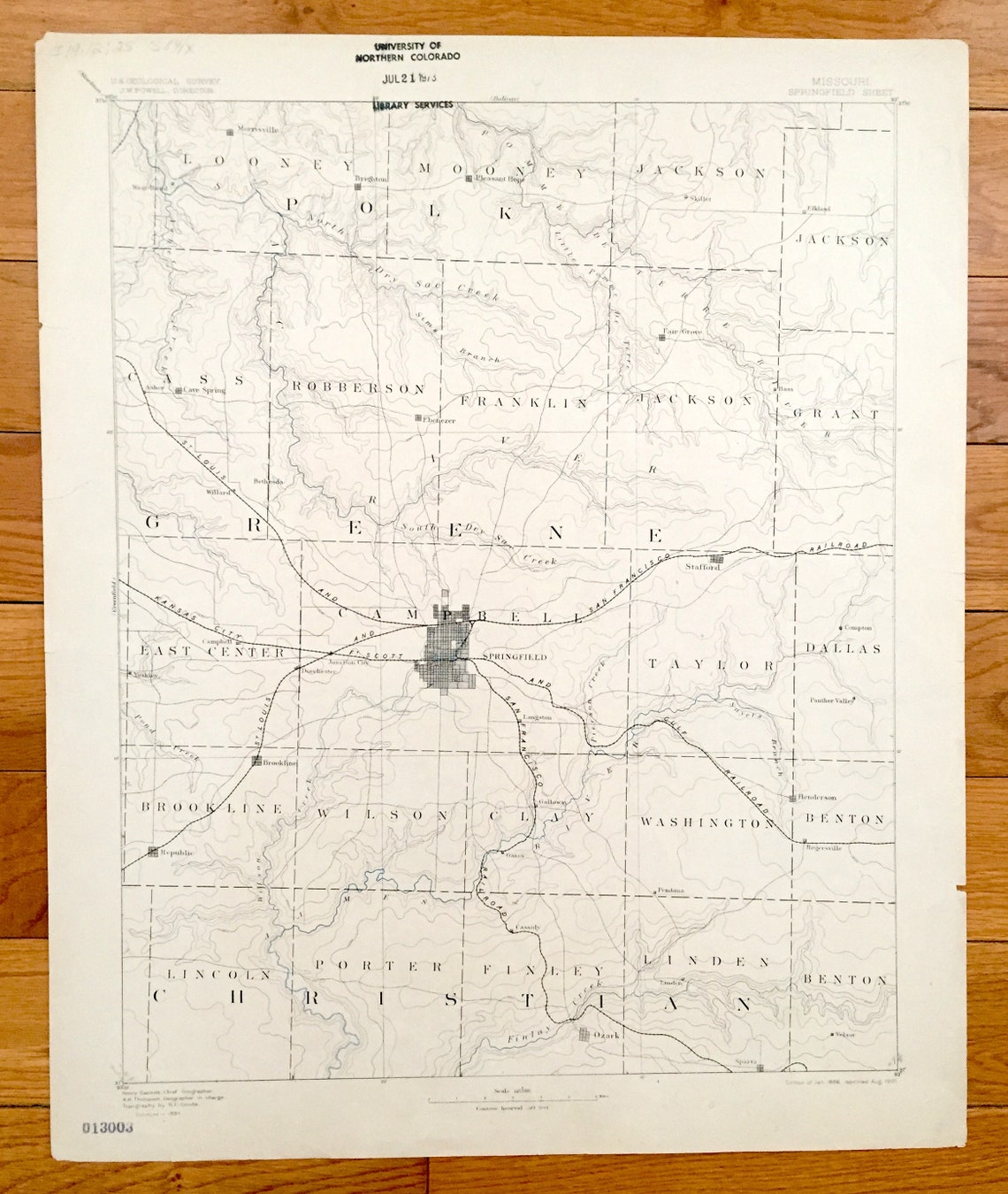 Antique Springfield, Missouri 1886 US Geological Survey Topographic Map ...