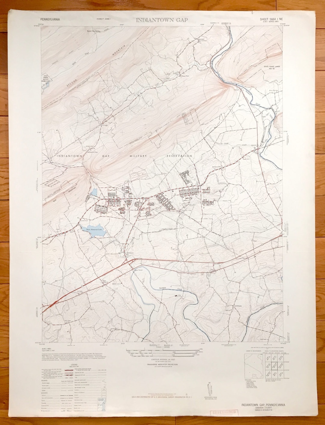 Antique Indiantown Gap, Pennsylvania 1947 US Geological Survey ...