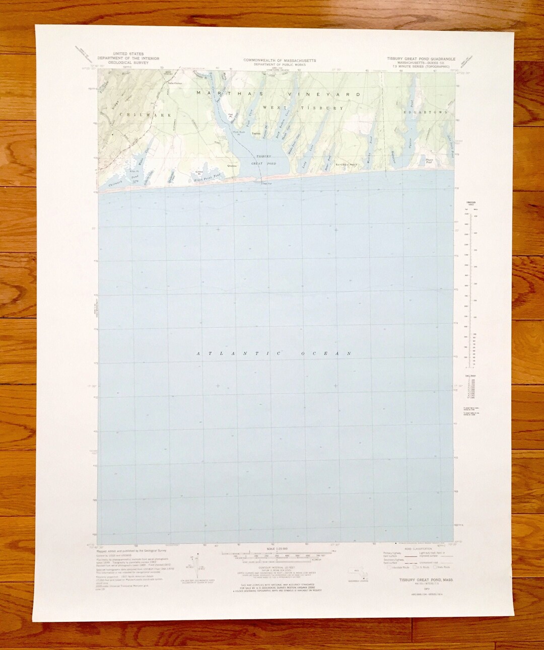 Antique Tisbury Great Pond, Massachusetts 1972 US Geological Survey ...