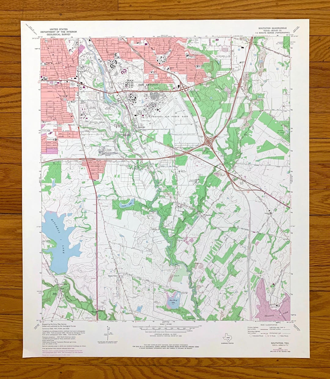 Antique San Antonio, Texas 1967 US Geological Survey Topographic Map ...