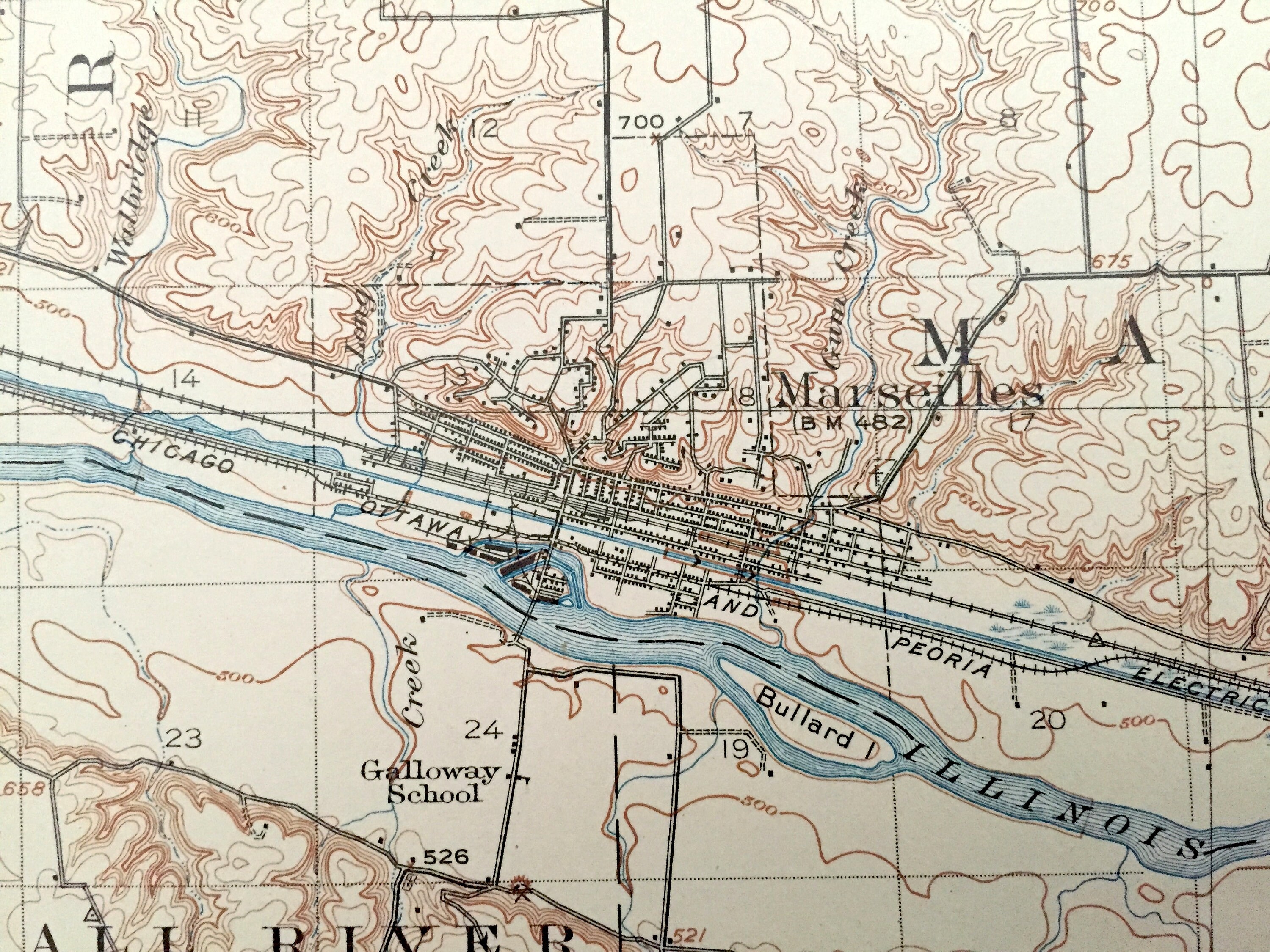 Antique Marseilles, Illinois 1916 US Geological Survey Carte ...
