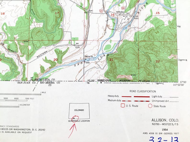 Antique Allison Creek, Colorado 1954 US Geological Survey Topographic ...
