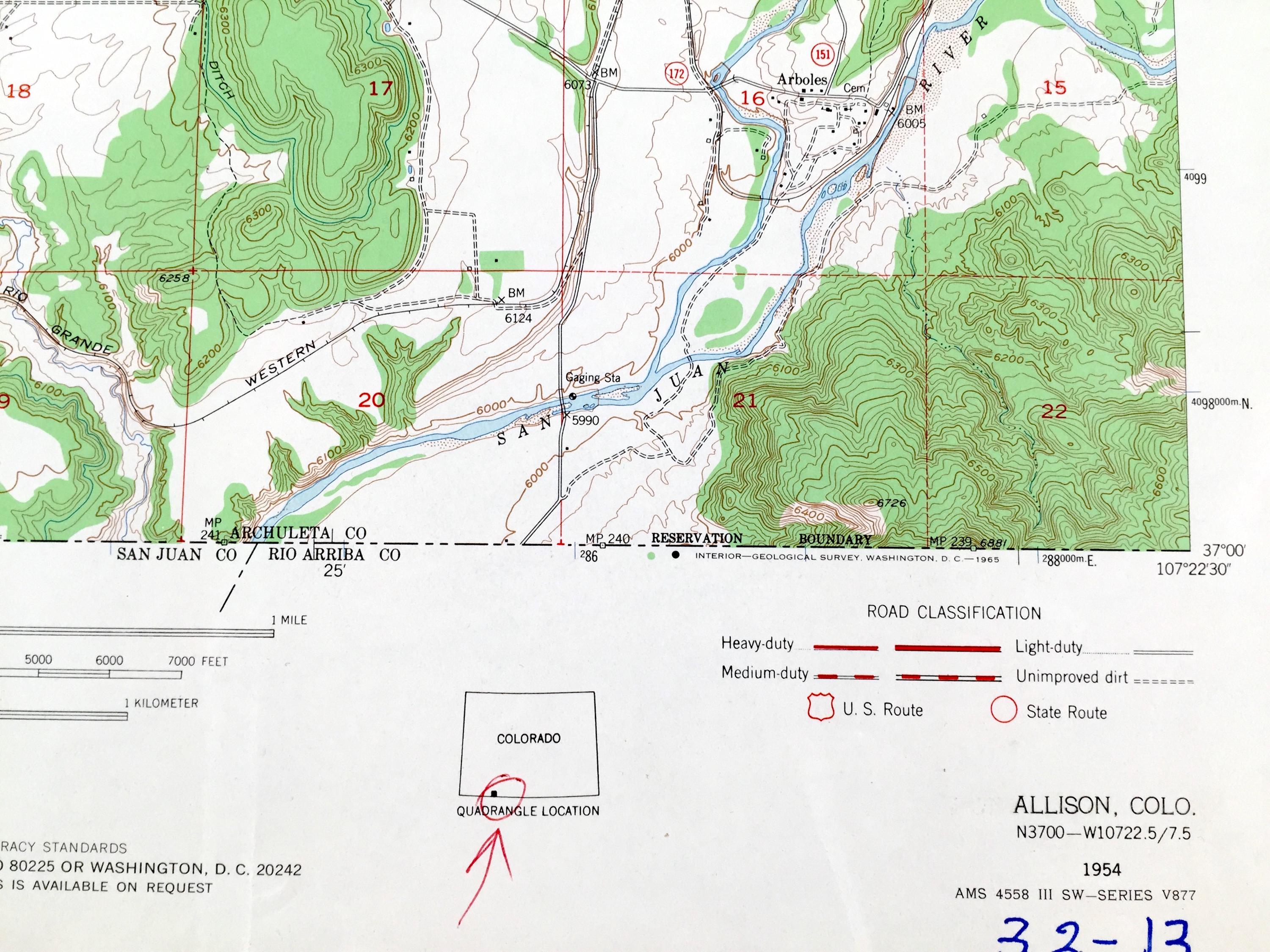 Antique Allison Creek, Colorado 1954 US Geological Survey Topographic ...