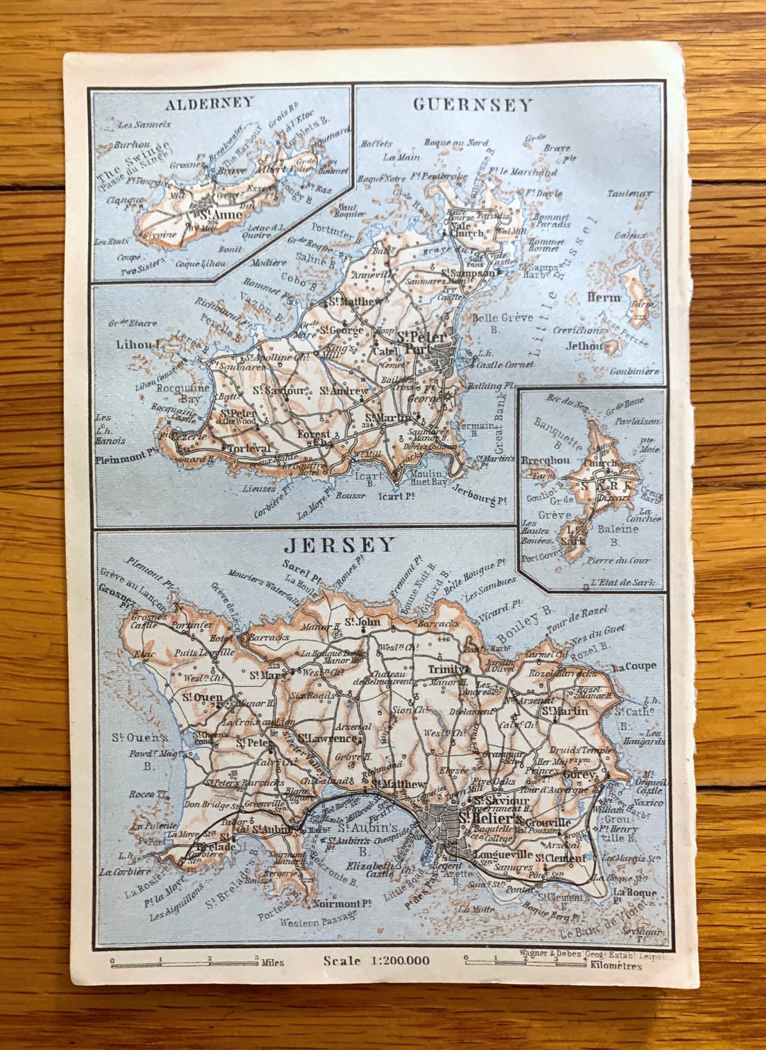 Antique 1906 Channel Islands Map From Baedekers Atlas of Great Britain ...