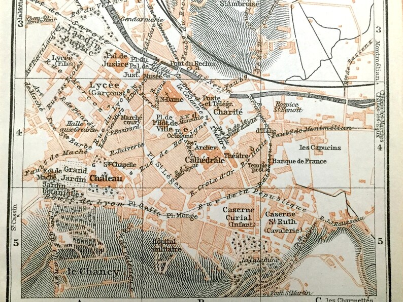 Antique 1914 Chambery France Map From Baedekers Guide Atlas - Etsy