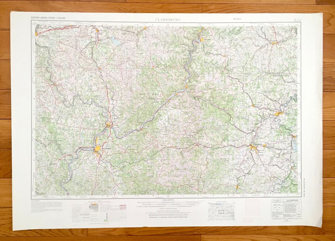 Antique Clarksburg, West Virginia 1956 US Geological Survey Topographic ...