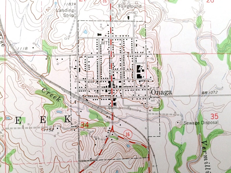 Antique Onaga, Kansas 1964 US Geological Survey Topographic Map – Lone ...