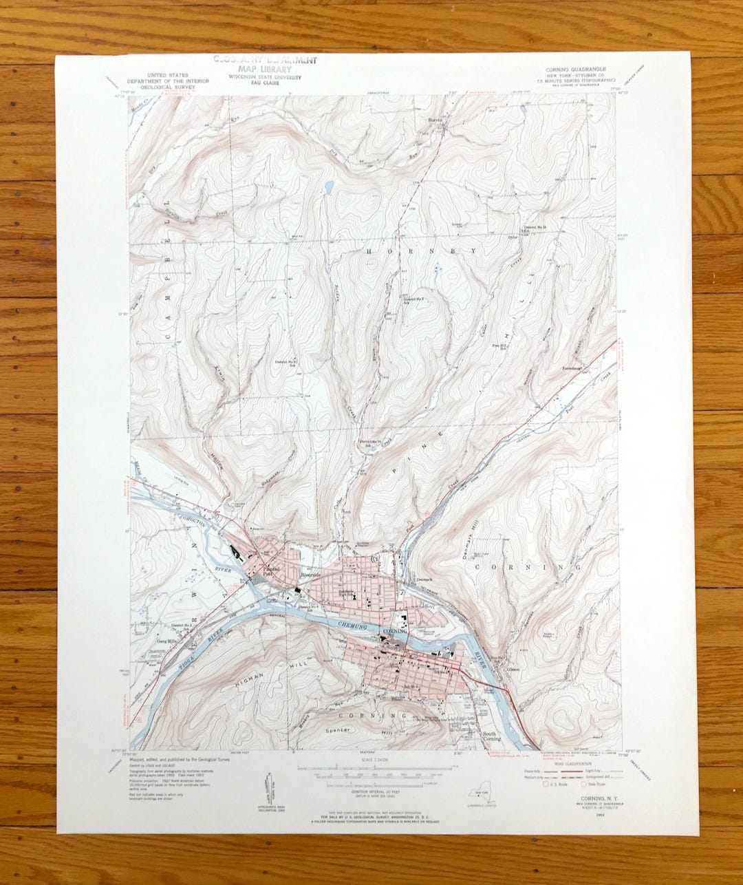 Antique Corning, New York 1953 US Geological Survey Topographic Map ...