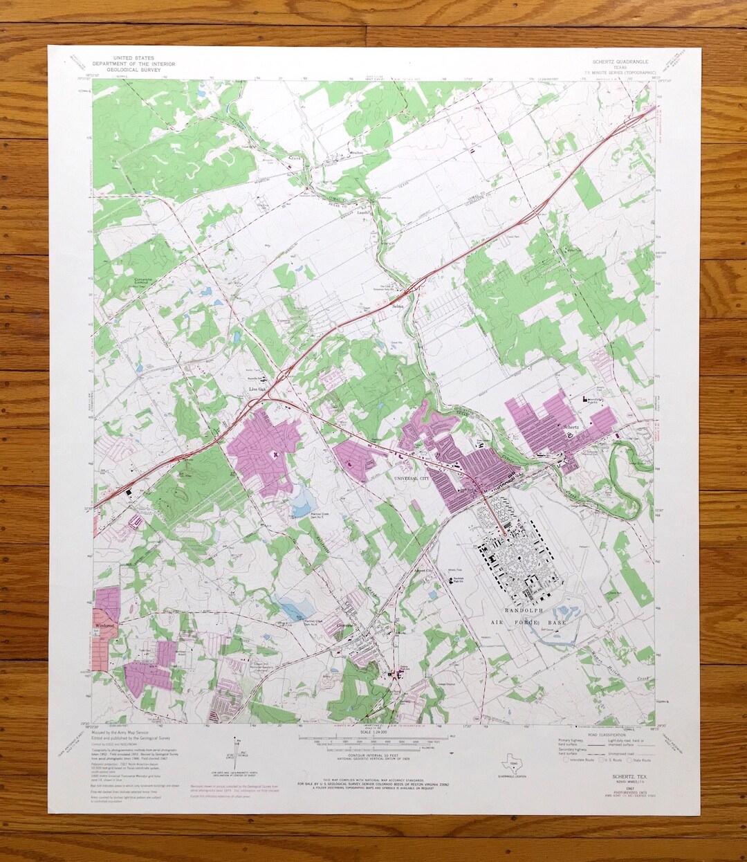 Antique Schertz, Texas 1967 US Geological Survey Topographic Map ...