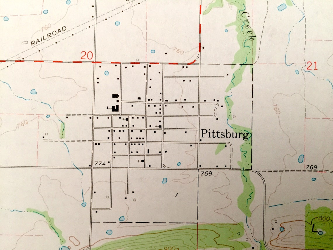 Antique Pittsburg, Oklahoma 1967 US Geological Survey Topographic Map ...