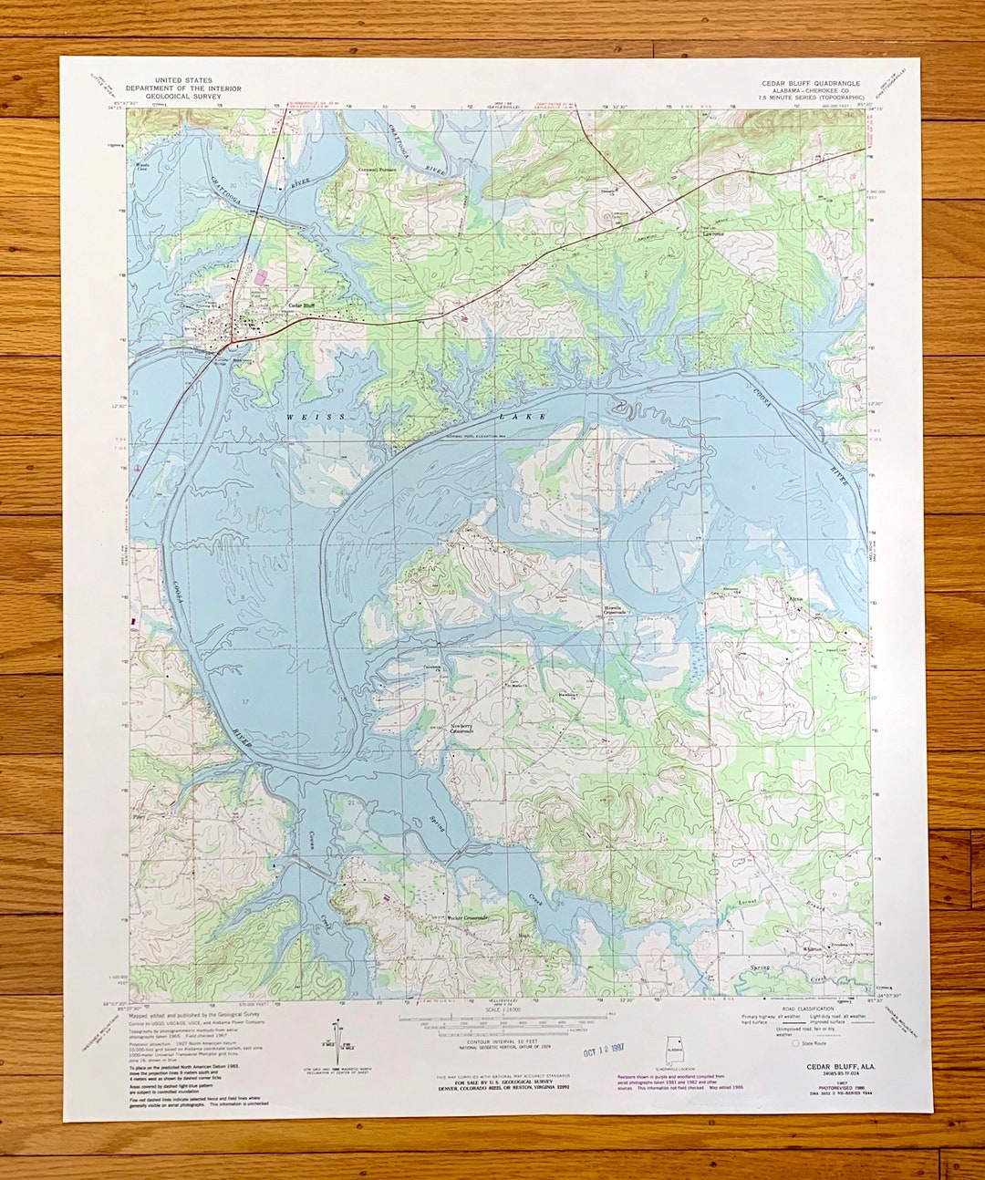 Antique Cedar Bluff, Alabama 1967 US Geological Survey Topographic Map ...