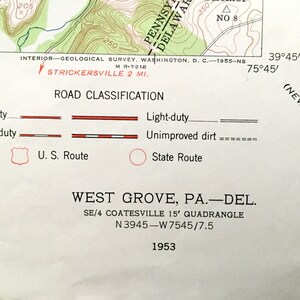 Antique West Grove, Pennsylvania 1953 US Geological Survey Topographic ...