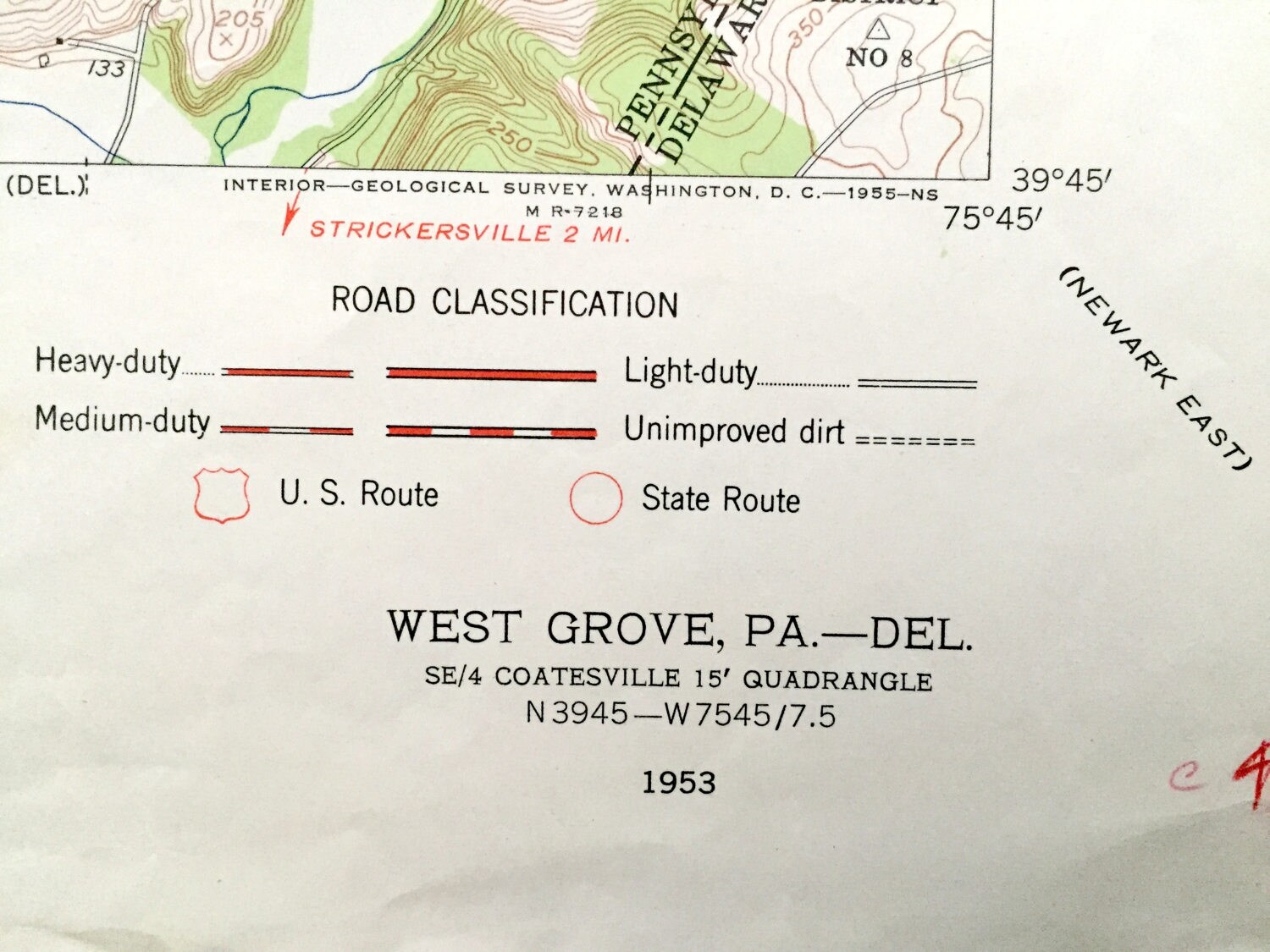 Antique West Grove, Pennsylvania 1953 US Geological Survey Topographic ...