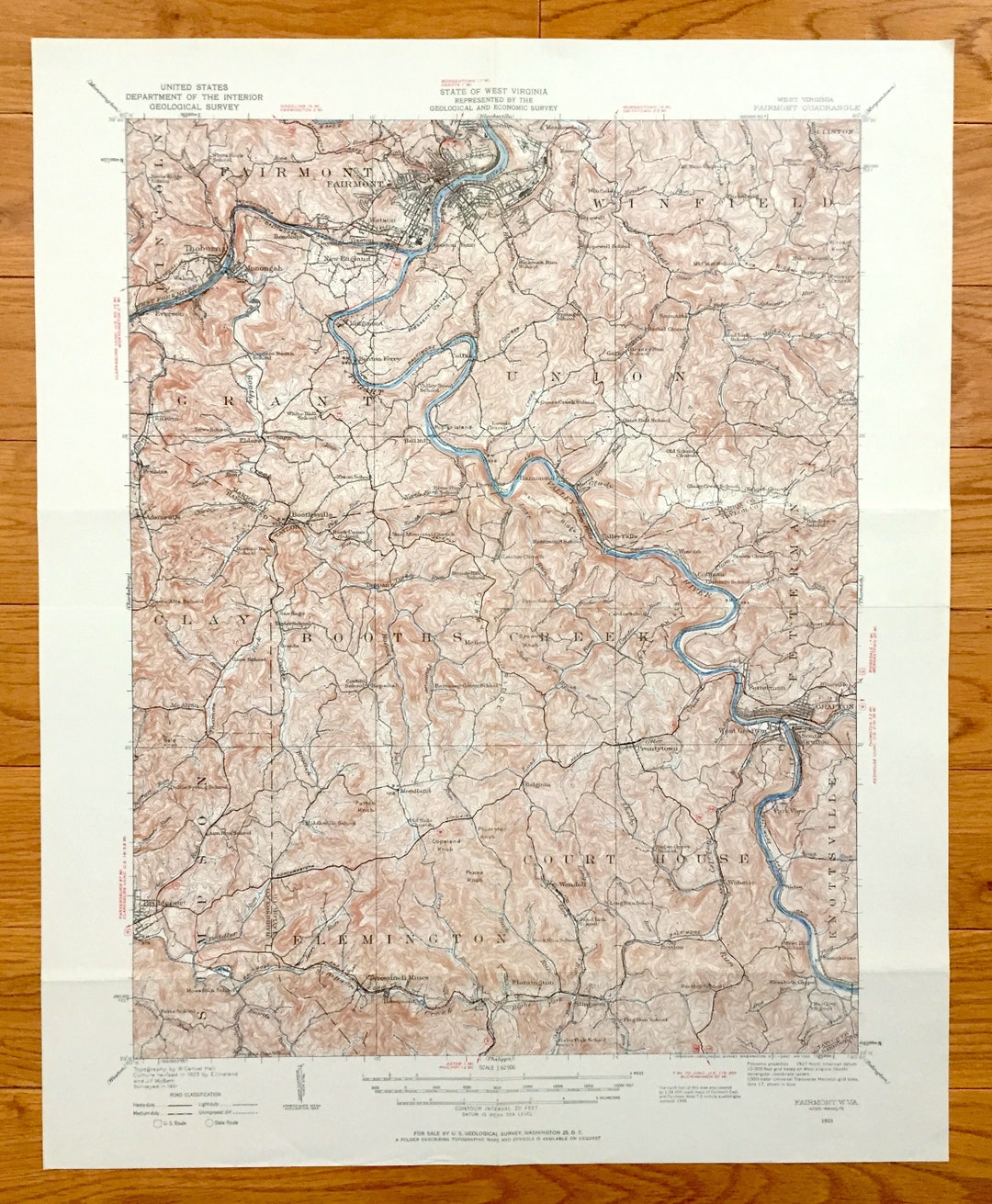 Antique Fairmont, West Virginia 1923 US Geological Survey Topographic ...
